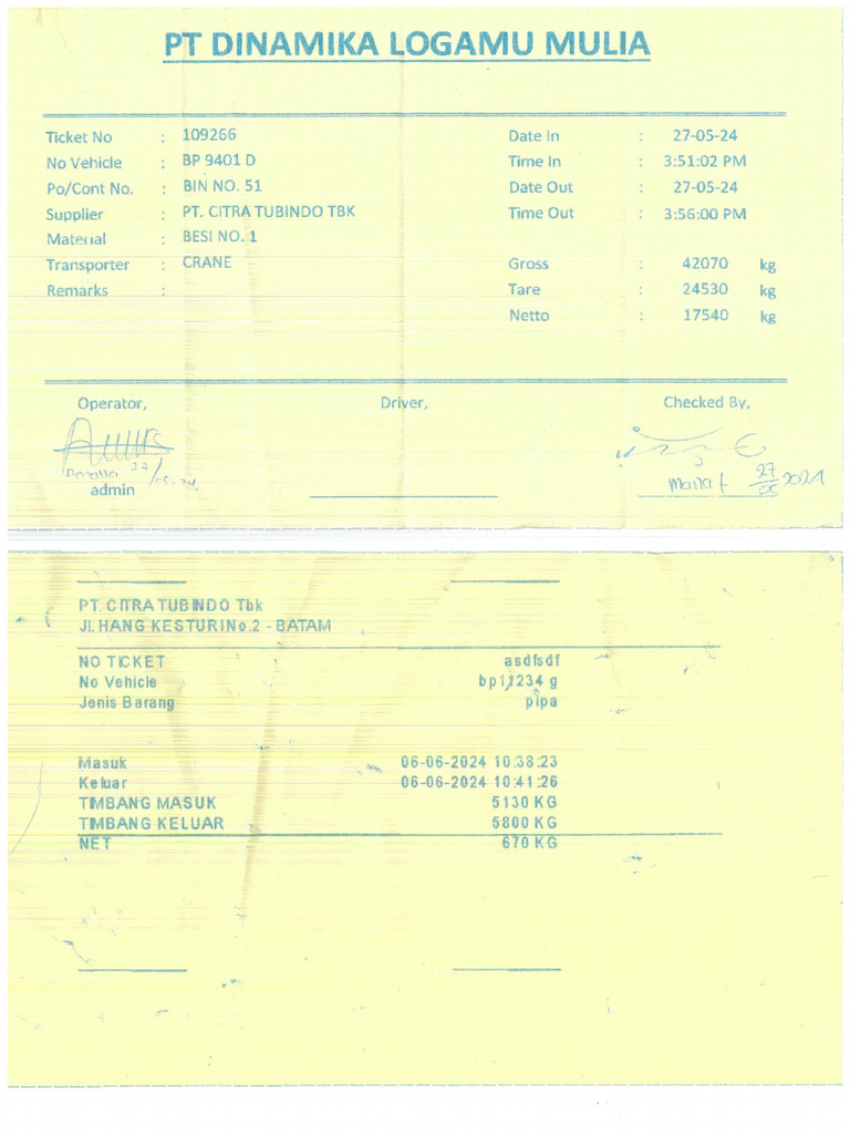 Weighing Bridge Ticket Format | PDF