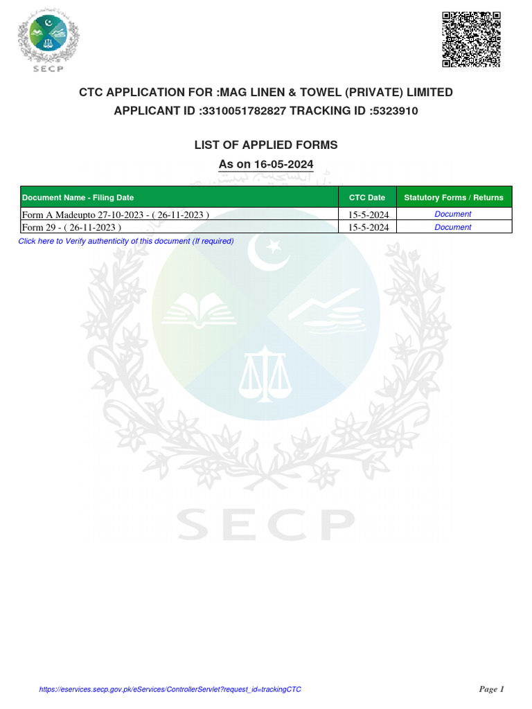 CTC Application for MAG Linen & Towel | PDF | Finance & Money Management