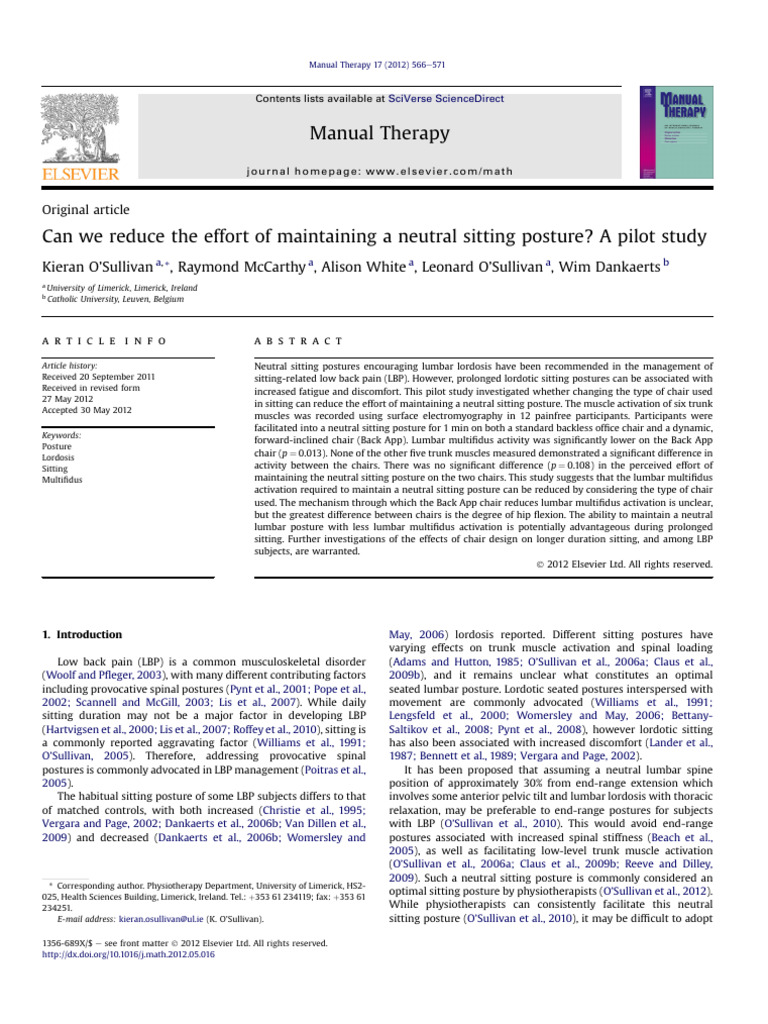 Can We Reduce The Effort of Maintaining A Neutral Sitting Posture | PDF ...
