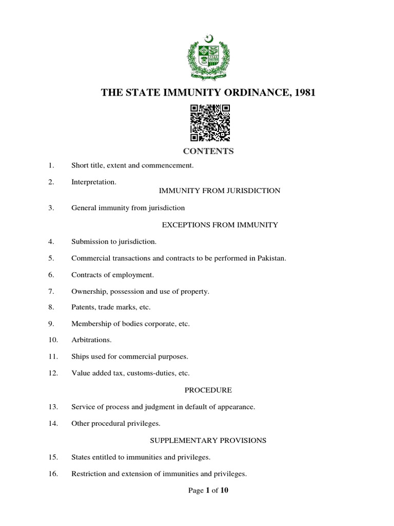 State Immunity Ordinance | PDF | Sovereign Immunity | In Rem Jurisdiction