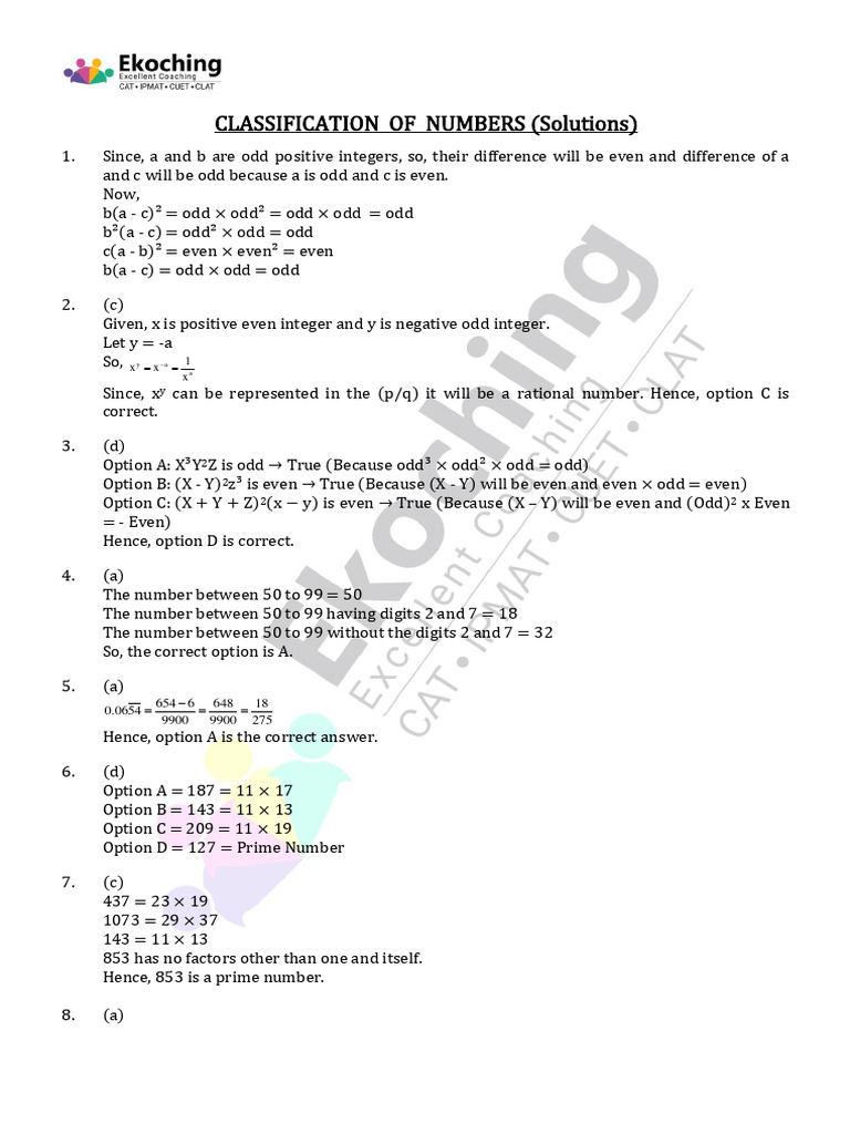 classification of numbers (Solutions) | PDF | Numbers | Prime Number