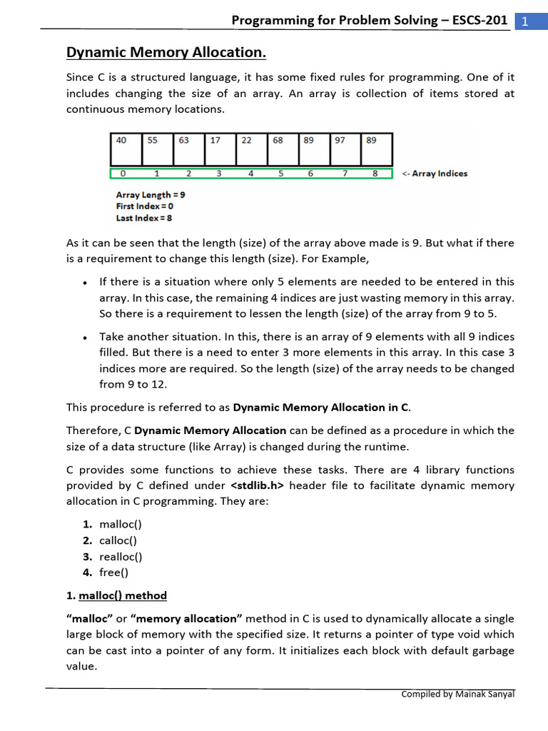 15 DynamicMemoryAllocation | PDF | Pointer (Computer Programming ...