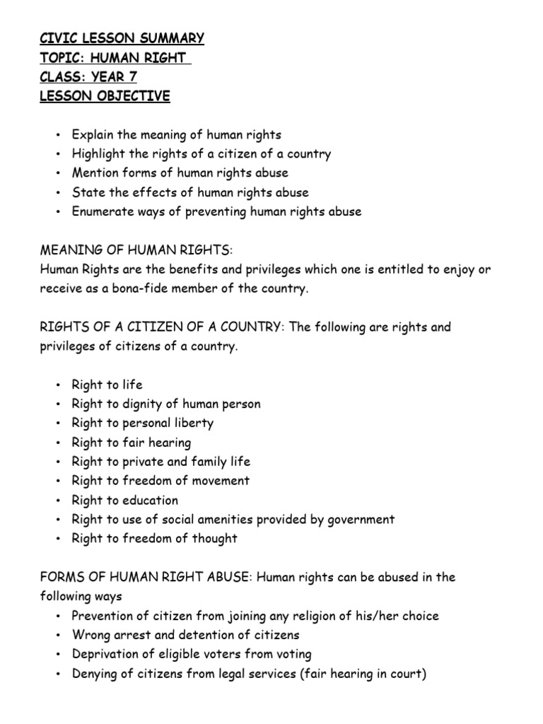 Lesson Note on Human Rights | PDF | Human Rights | Rights