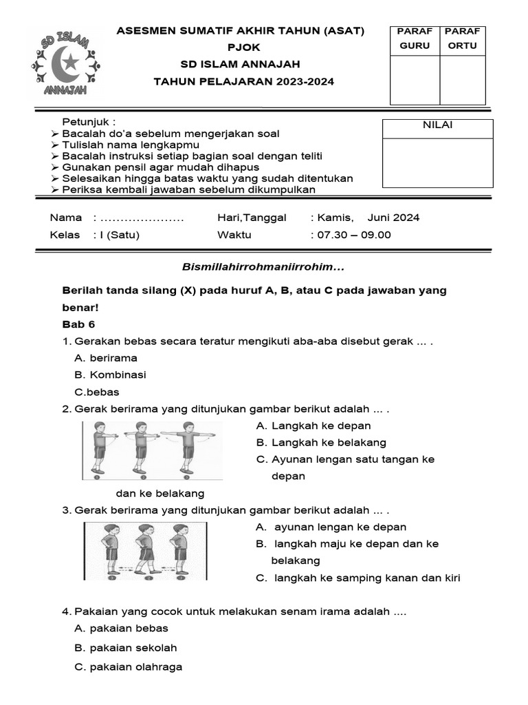 Soal ASAT PJOK | PDF | Metode & Bahan Ajar