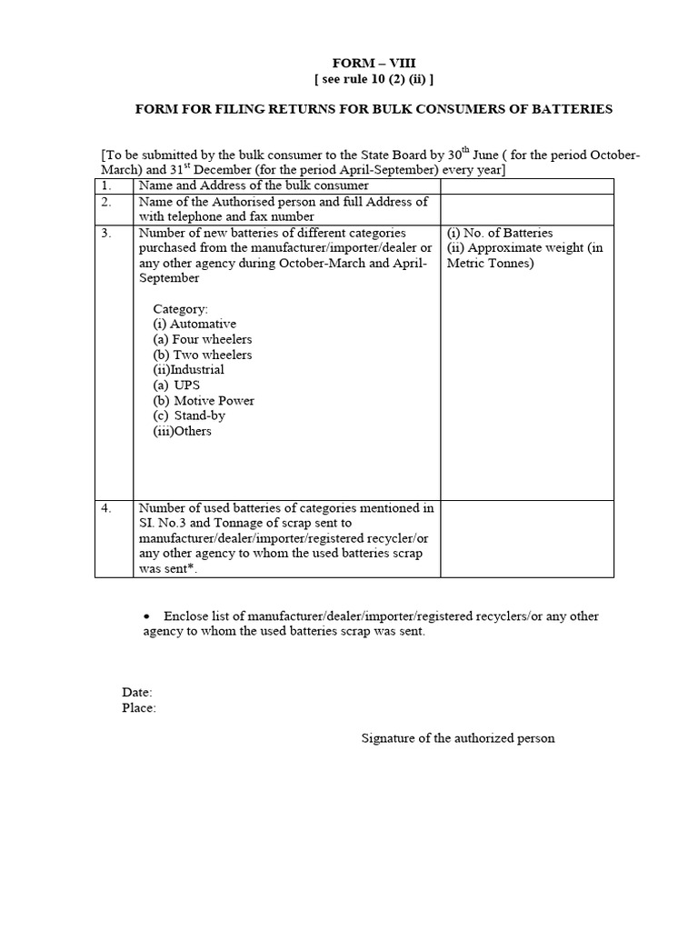 3.b) Form 8 Returns For Bulk Consumers of Batteries | PDF