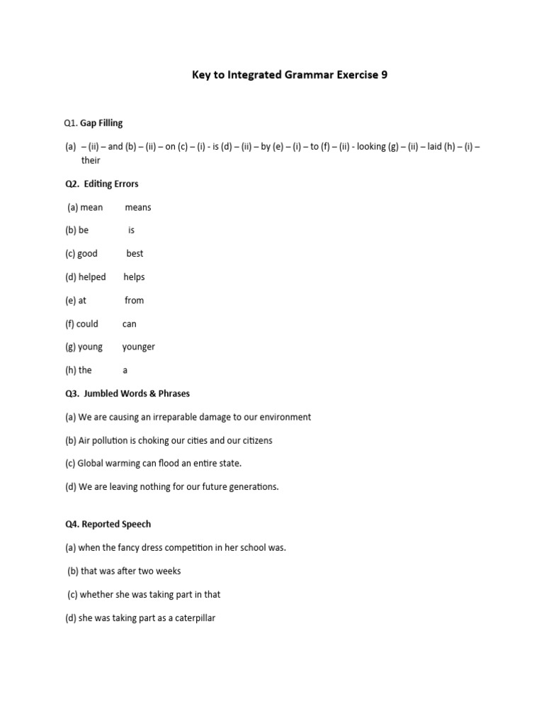 Key To Integrated Grammar Exercise 9 | PDF