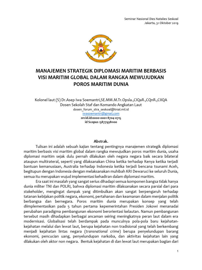 Strategik Manajemen Dalam Diplomasi Maritim (Pemateri Seminar Kol. Iwa ...