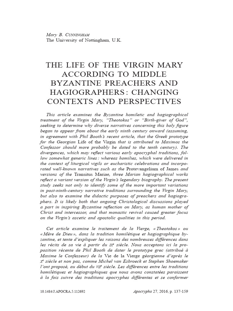 CUNNIGHAM - The Life of The Virgin According To Middlle Byzantine ...