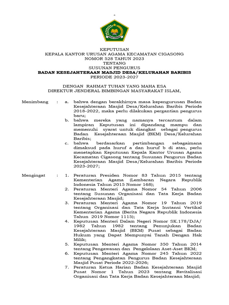 SK-PENGURUS BKM Desa Baribis | PDF