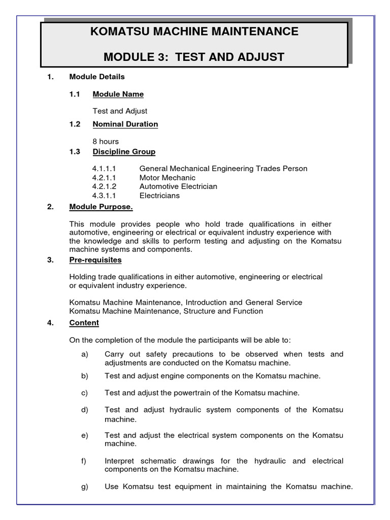 Komatsu Machine Test and Adjust Module | PDF | Engineering | Electrician