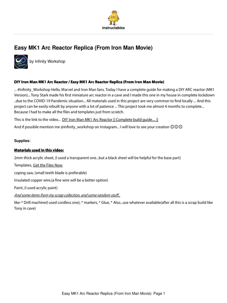DIY MK1 Arc Reactor Build Guide | PDF | Paint | Wire