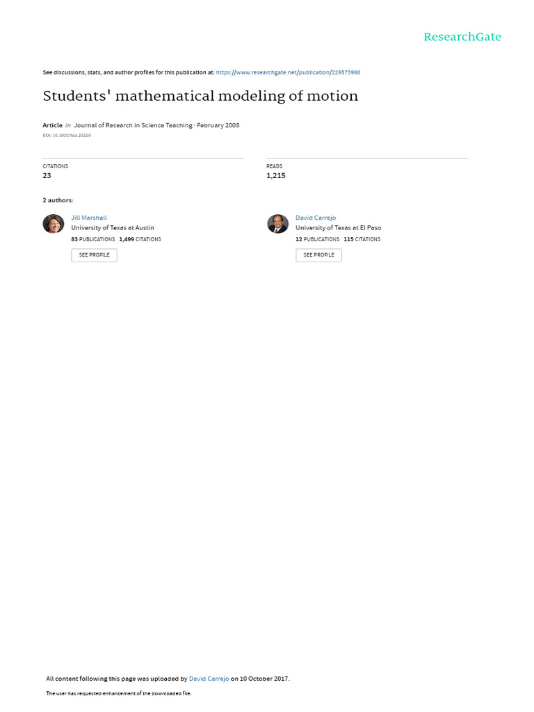 Students Mathematical Modeling of Motion | PDF | Speed | Velocity