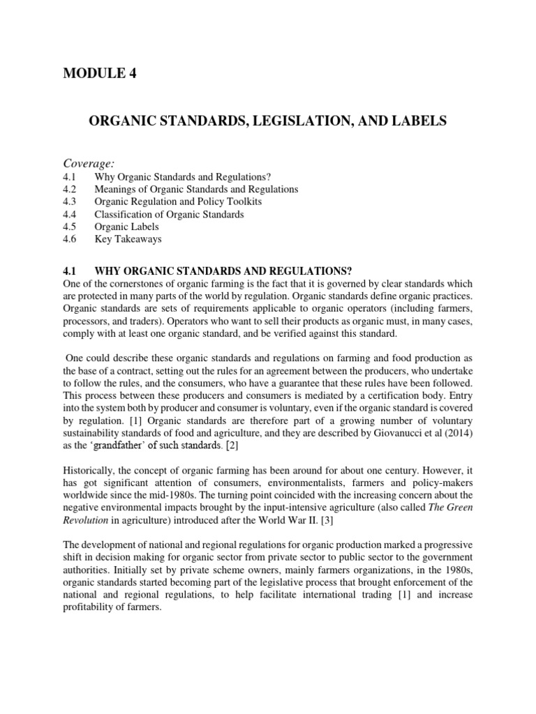 Module 4. Organic Standards, Regulations and Labels | PDF | Organic ...