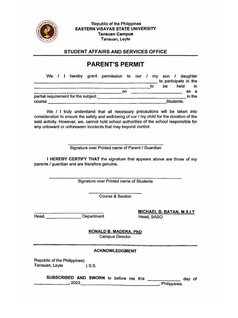 Share Parents Permit | PDF