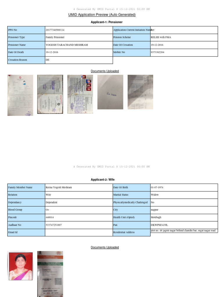 UMID Application Preview (Auto Generated) : Applicant-1: Pensioner | PDF