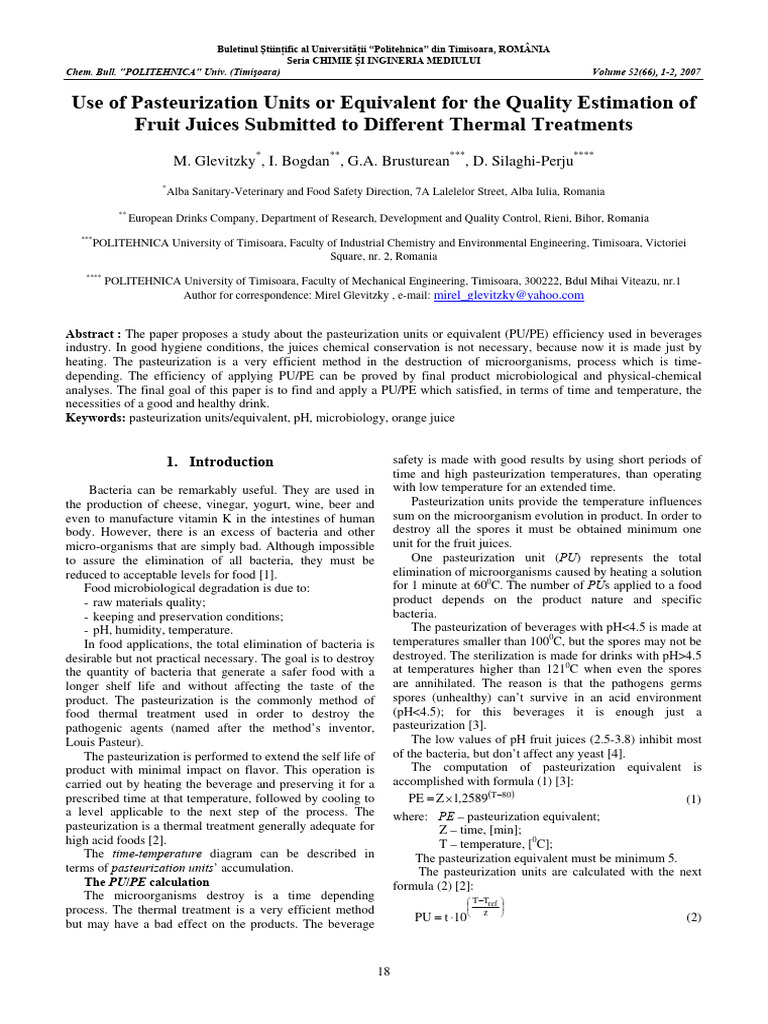 Evaluating Pasteurization Units in Juices | PDF | Microorganism