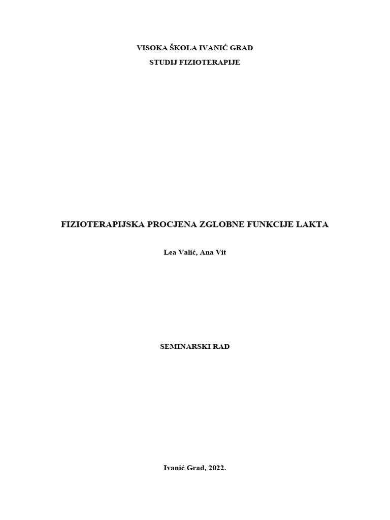 Fizioterapijska Procjena Zglobne Funkcije Lakta | PDF