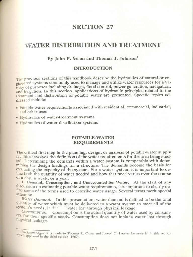 Sec-27 - Water Distribution and Treatment | PDF | Water | Drinking Water