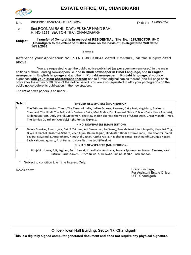 Print Notice Letter | PDF | Newspapers | Newspaper Publishing