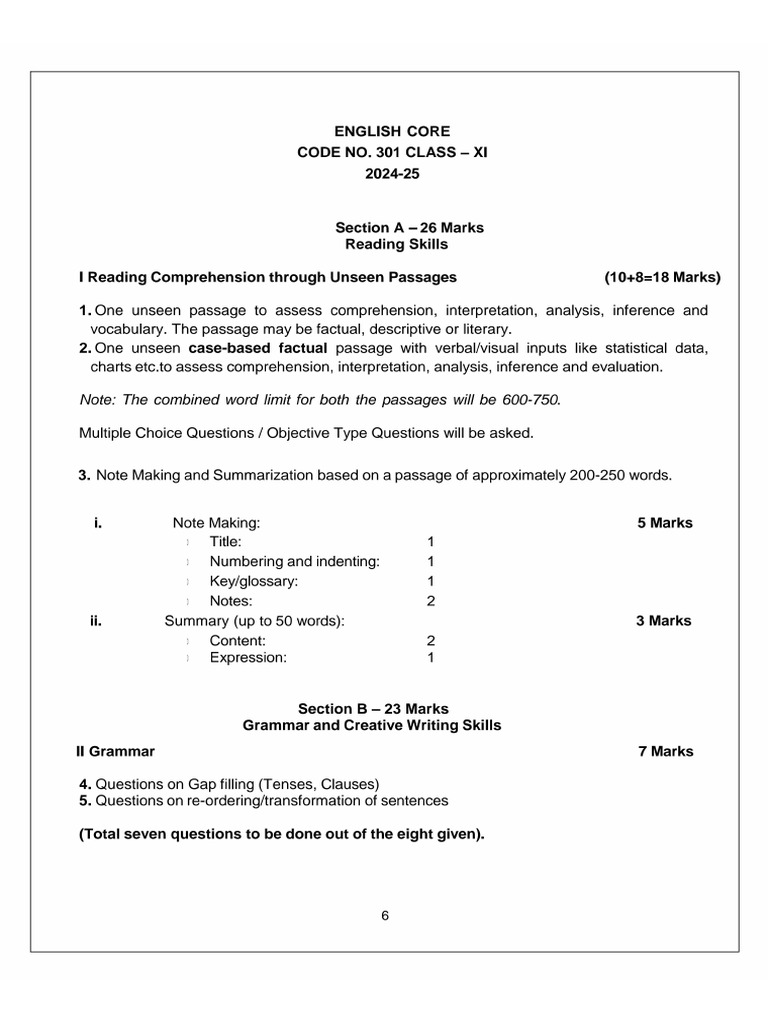 English Core (301) Marking Scheme | PDF