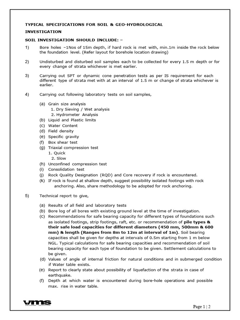 Typical Specifications For Soil & Geo-Hydrological Investigation Soil ...