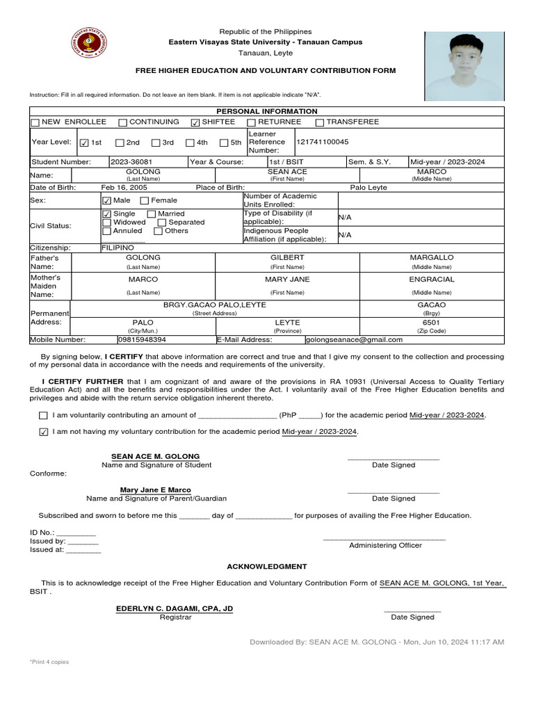 Free Education Form for 2023-36081 SEM M SY 2023-2024 | PDF