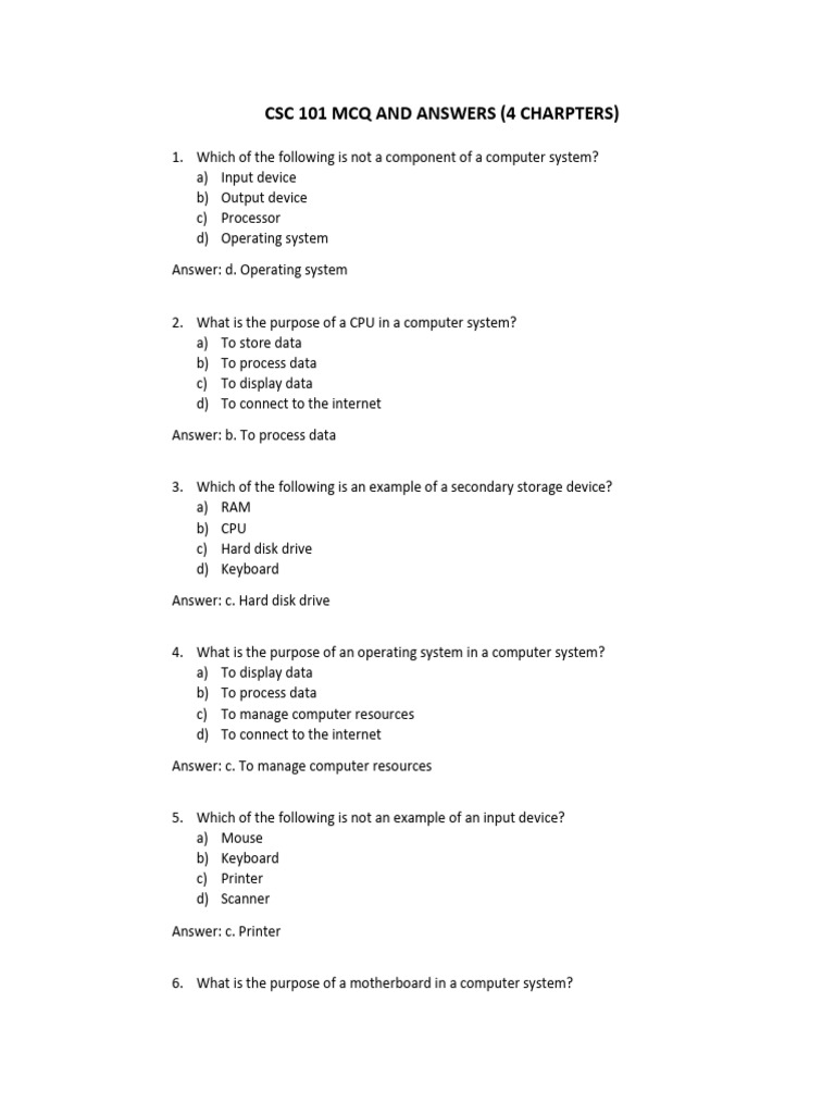 CSC 111 MCQ and Answers | PDF | Operating System | Computer Data Storage
