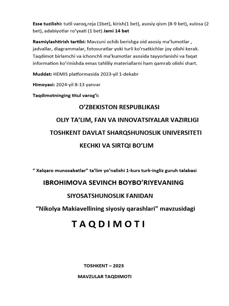 N.maki Taqdimot, Ibrohimova | PDF