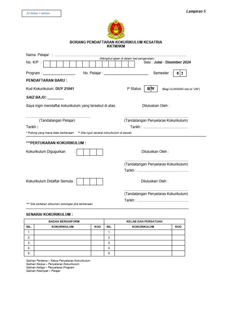 Borang Pendaftaran JJ2024 | PDF