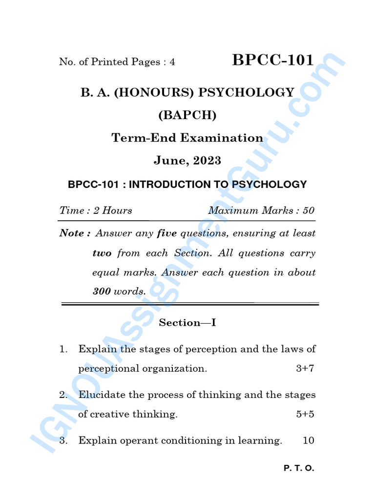 June - 2023 BPCC-101 | PDF | Psychology | Thought