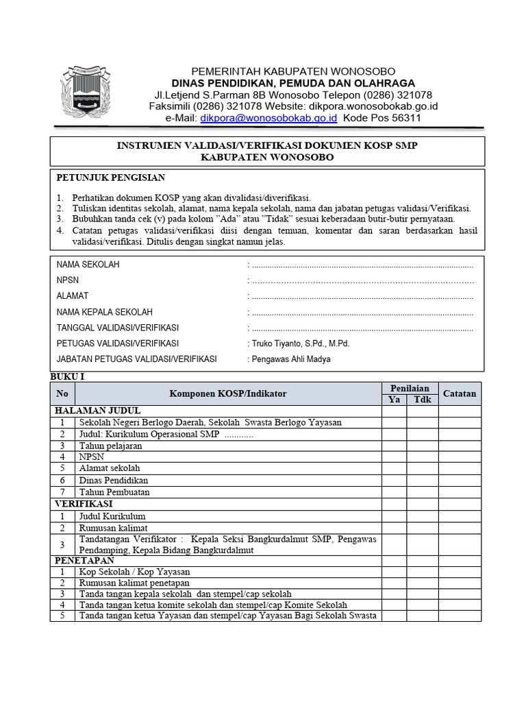 Instrumen Validasi Verifikasi Dokumen Kosp | PDF