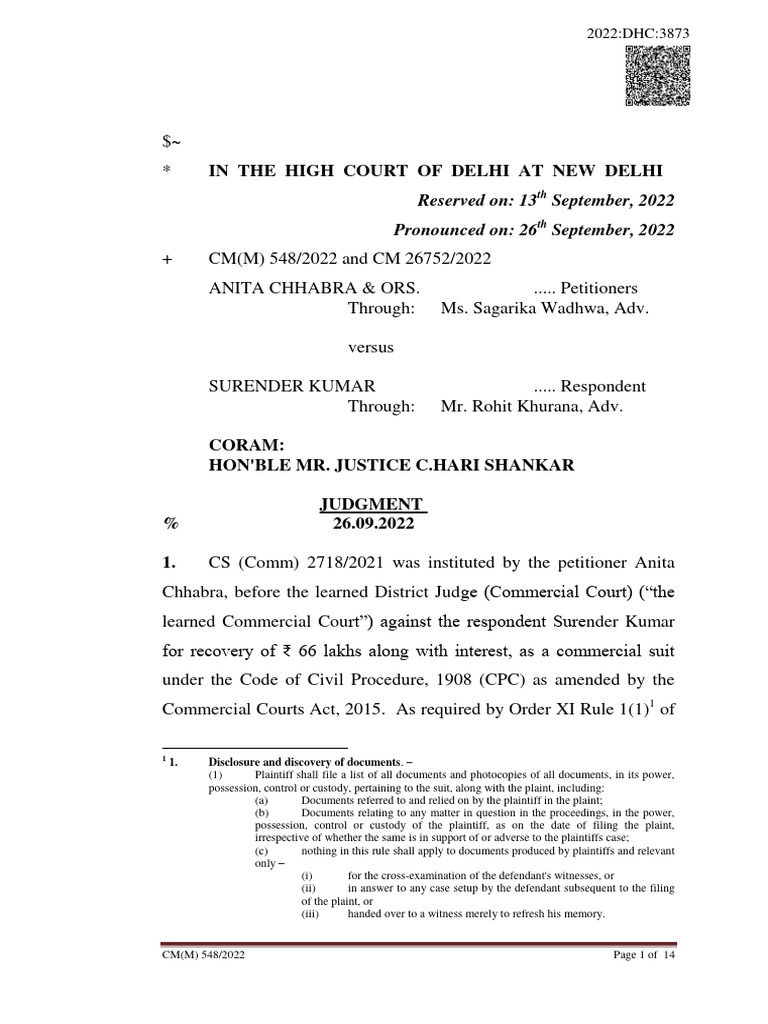 Anita Chhabra vs. Surender Kumar Case | PDF | Lawsuit | Discovery (Law)