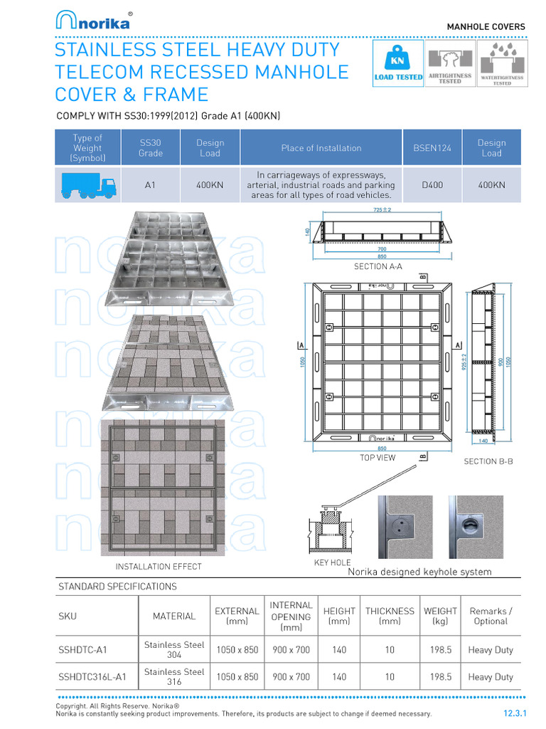 Stainless Steel Heavy Duty Telecom Recessed Manhole Cover and Frame (A1 ...