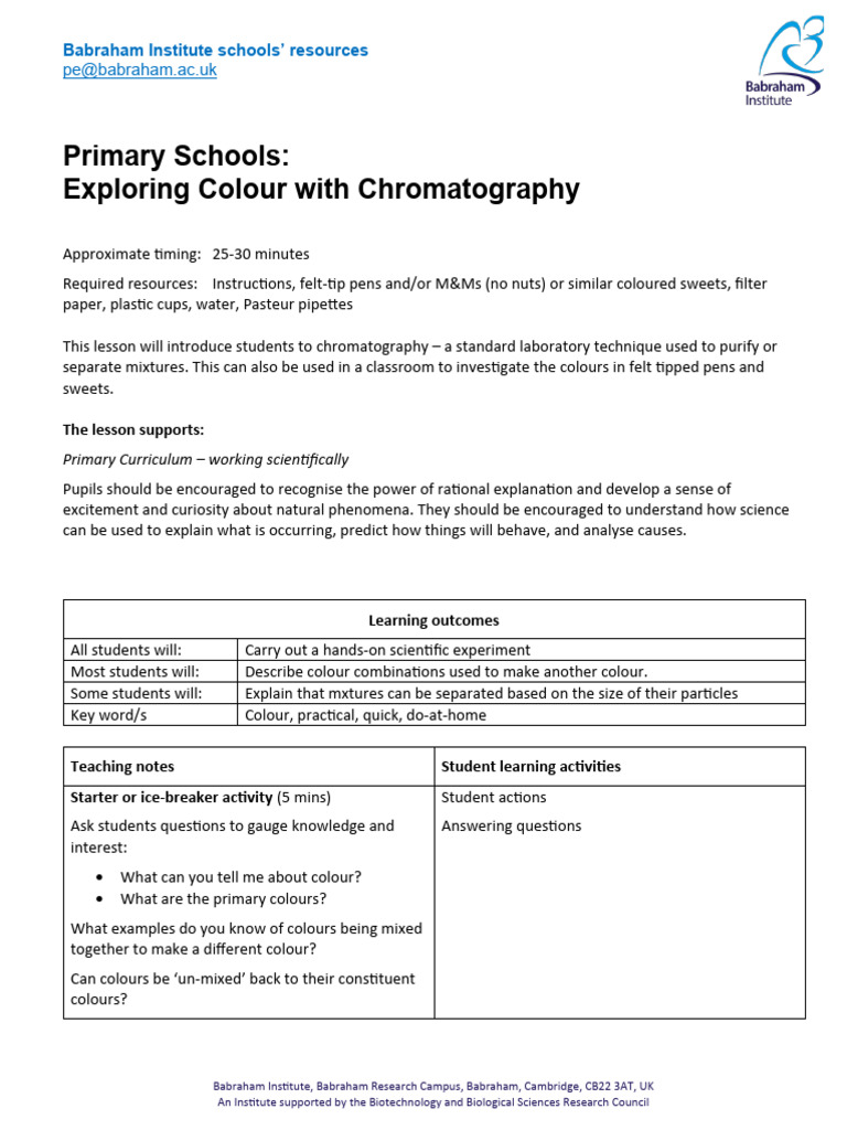Exploring Colour With Chromatography - Lesson Plan | PDF | Science ...