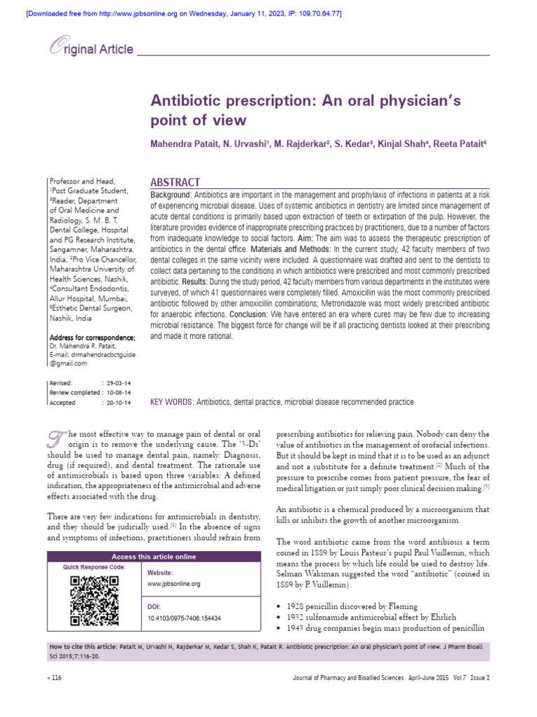 Antibiotic Prescription An Oral Physicians Point | PDF | Dentistry ...