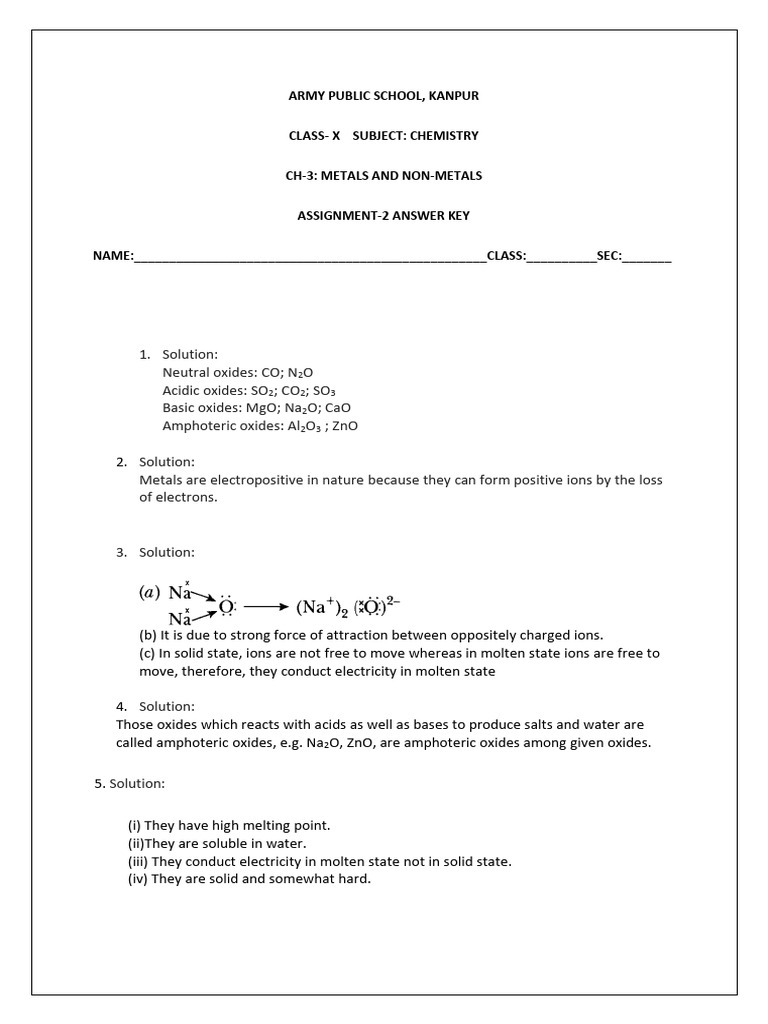 Answer Key Chemistry CL X Ch-Metals & Non-Metals | PDF | Technology ...