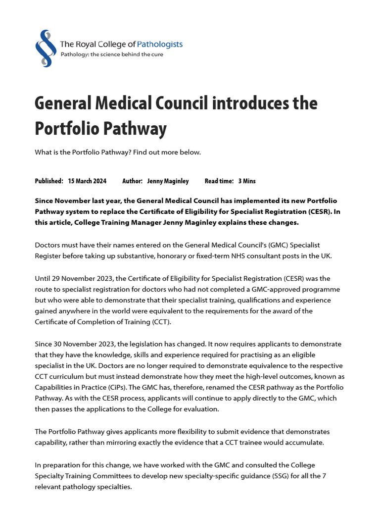GMC Portfolio Pathway Overview | PDF | Medicine | Health Care