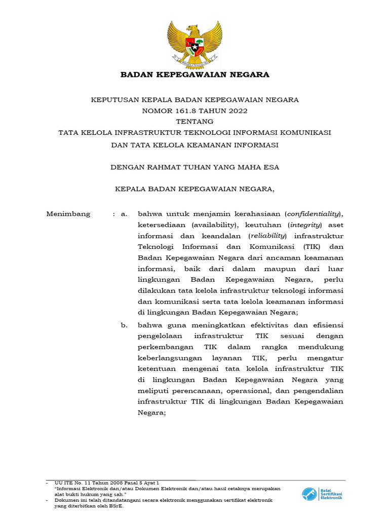 Kepka Nomor 1618 TAHUN 2022 Tentang Tata Kelola Infrastruktur Teknologi Informasi Komunikasi Dan ...