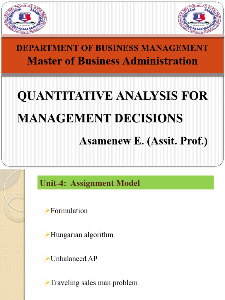 Assignment Problem Analysis Techniques | PDF | Matrix (Mathematics ...