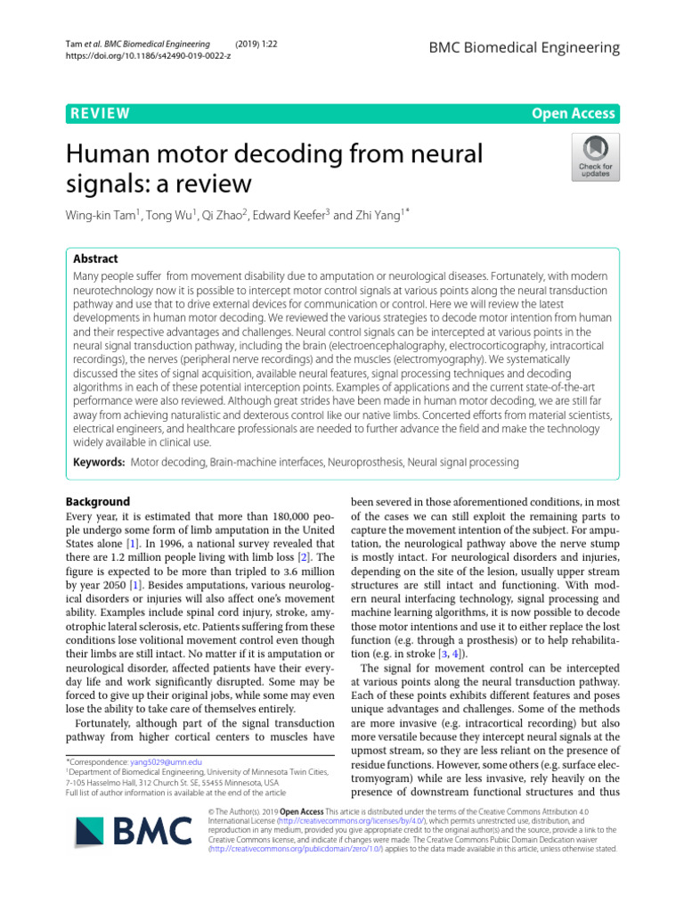 Human Motor Decoding From Neural Signals: A Review | PDF ...