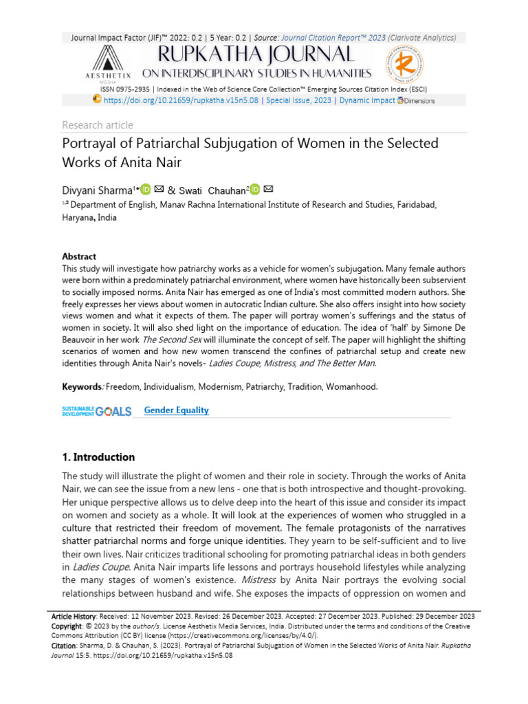 Portrayal of Patriarchal Subjugation of Women in The Selected Works of ...