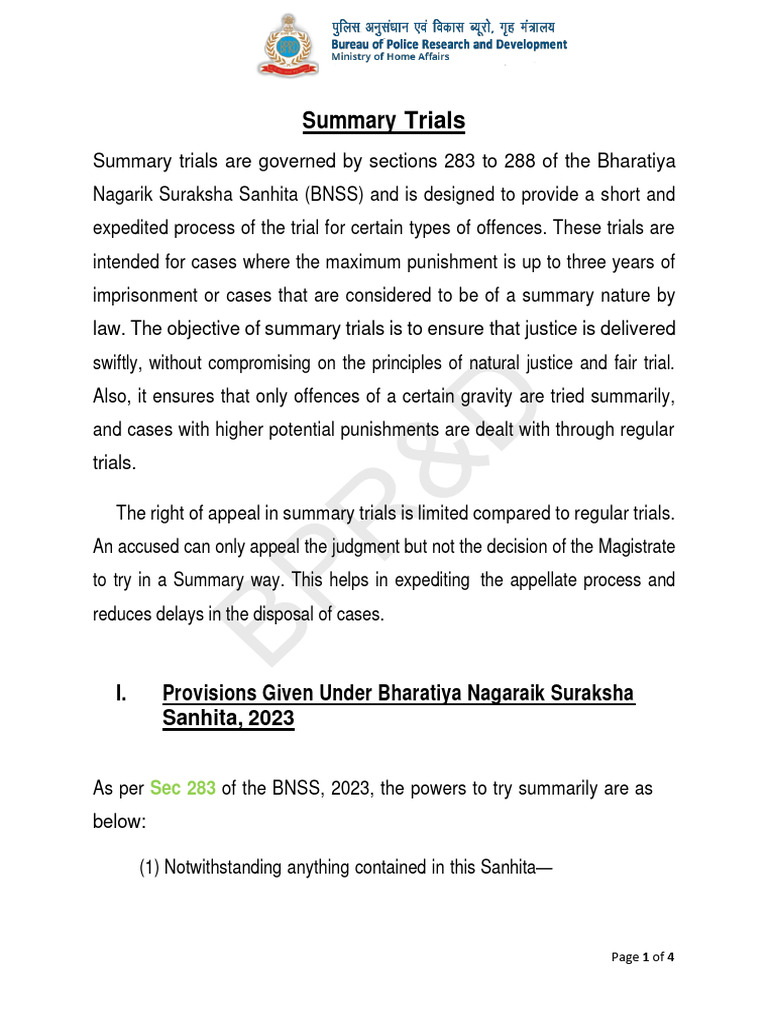 Summary Trials BNSS | PDF | Public Sphere | Justice
