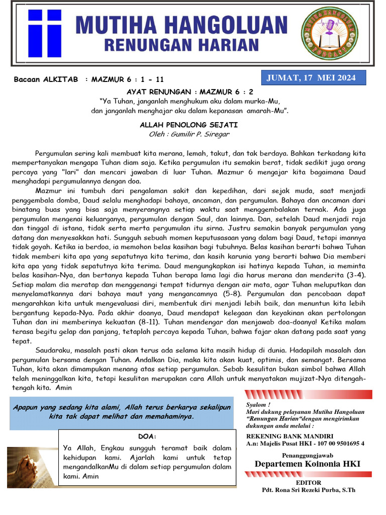 Menghadapi Pergumulan dengan Doa | PDF
