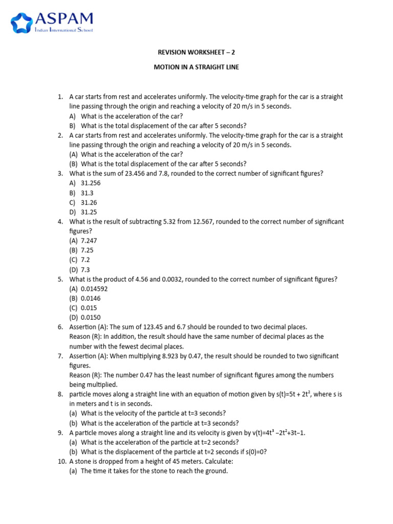 PA1 - Worksheet - 2 | PDF | Acceleration | Velocity