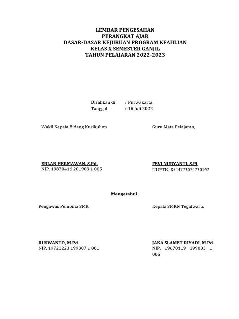 Lembar Pengesahan - Prota - Modul Ajar - Ganjil | PDF