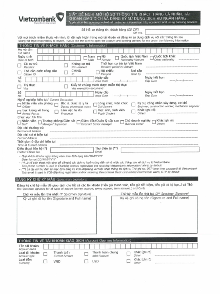 Mau Ngan Hang VCB | PDF