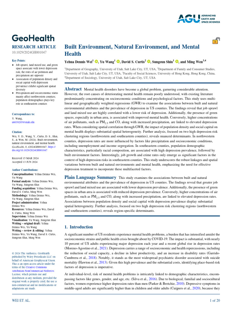 Built Environment Natural Environment and Mental Healt | PDF | Mental ...