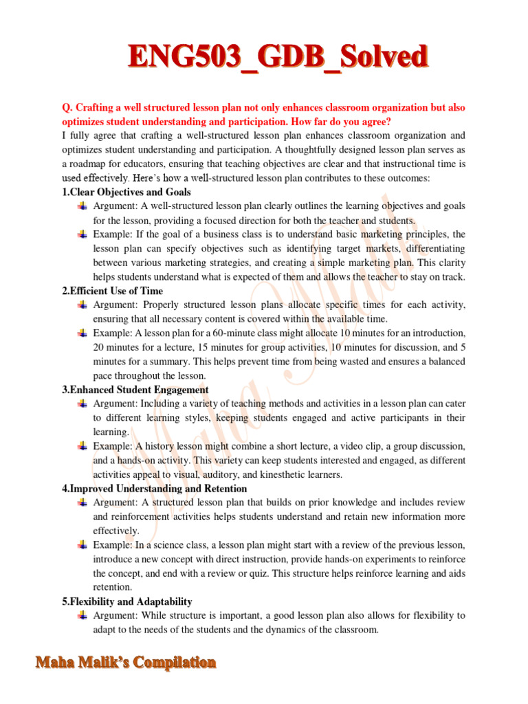 ENG503_GDB_Sample Solution | PDF | Lesson Plan | Teachers