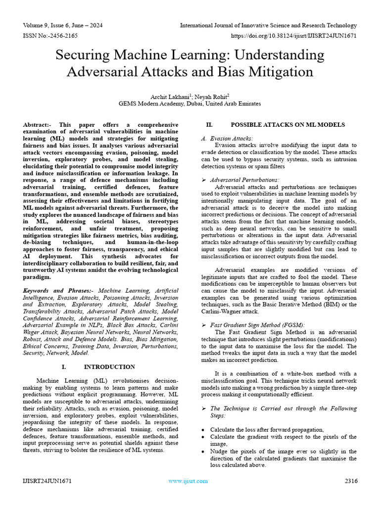 Securing Machine Learning: Understanding Adversarial Attacks and Bias Mitigation | PDF | Machine ...