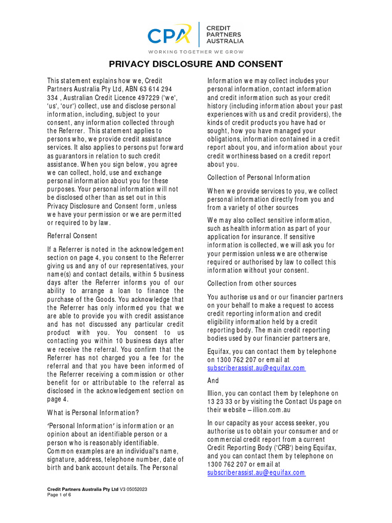 Privacy Disclosure and Consent Form | PDF | Credit | Finance & Money ...